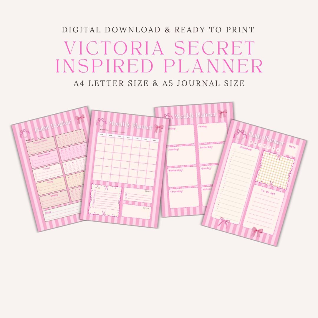 Pink Bow Digital Planner Set: Daily, Weekly, Monthly, Habit Tracker ...