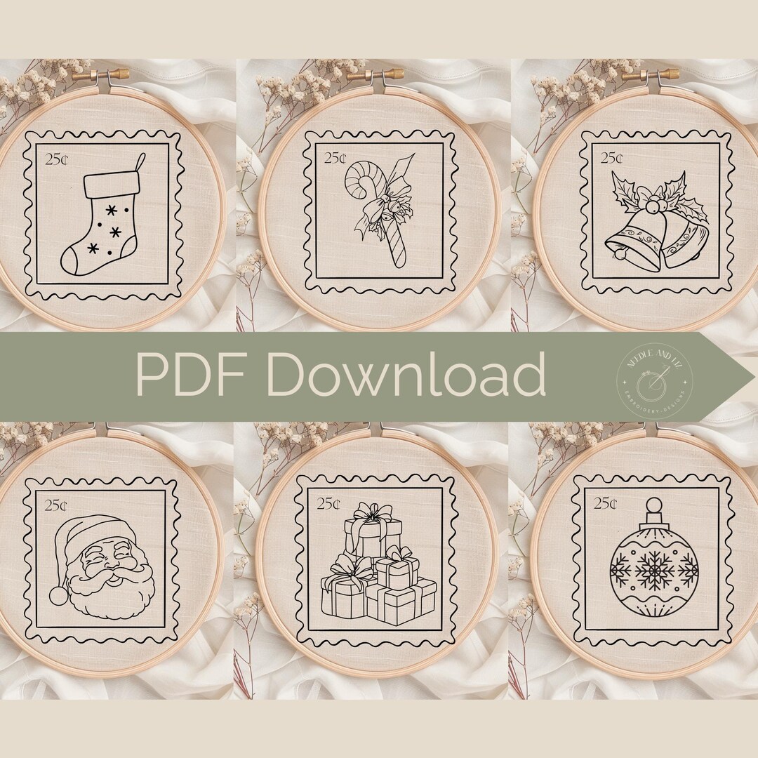 Christmas Stamps Embroidery Patterns: Set of 6 Holiday Stamp Designs ...