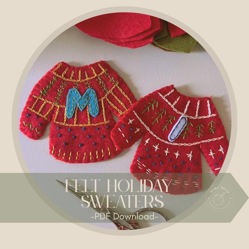 Felt Holiday Sweater Ornament Embroidery Pattern: Set of 5 Designs (PDF ...