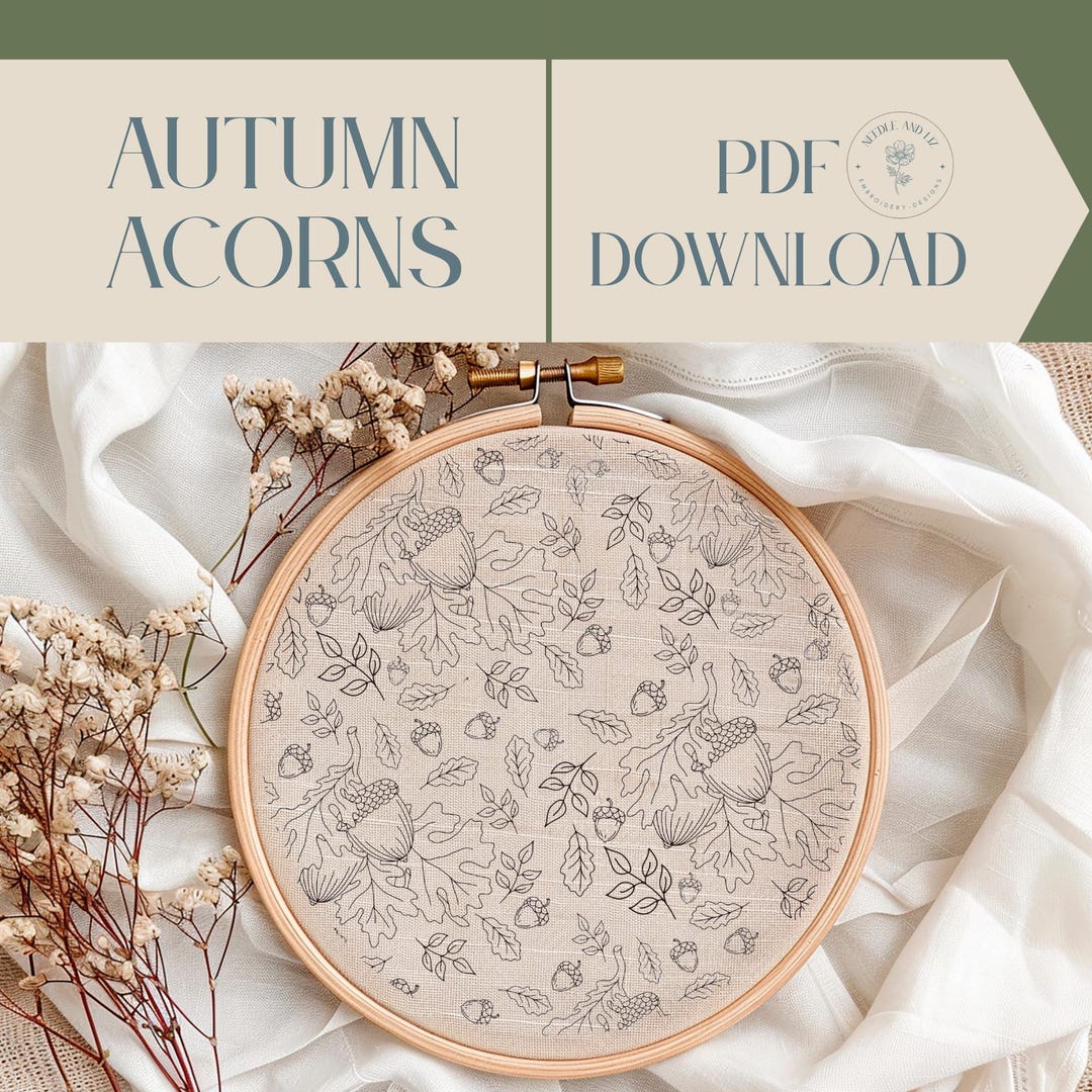 Autumn Acorn Embroidery Pattern: Fall Leaves Stitch Designs (PDF ...