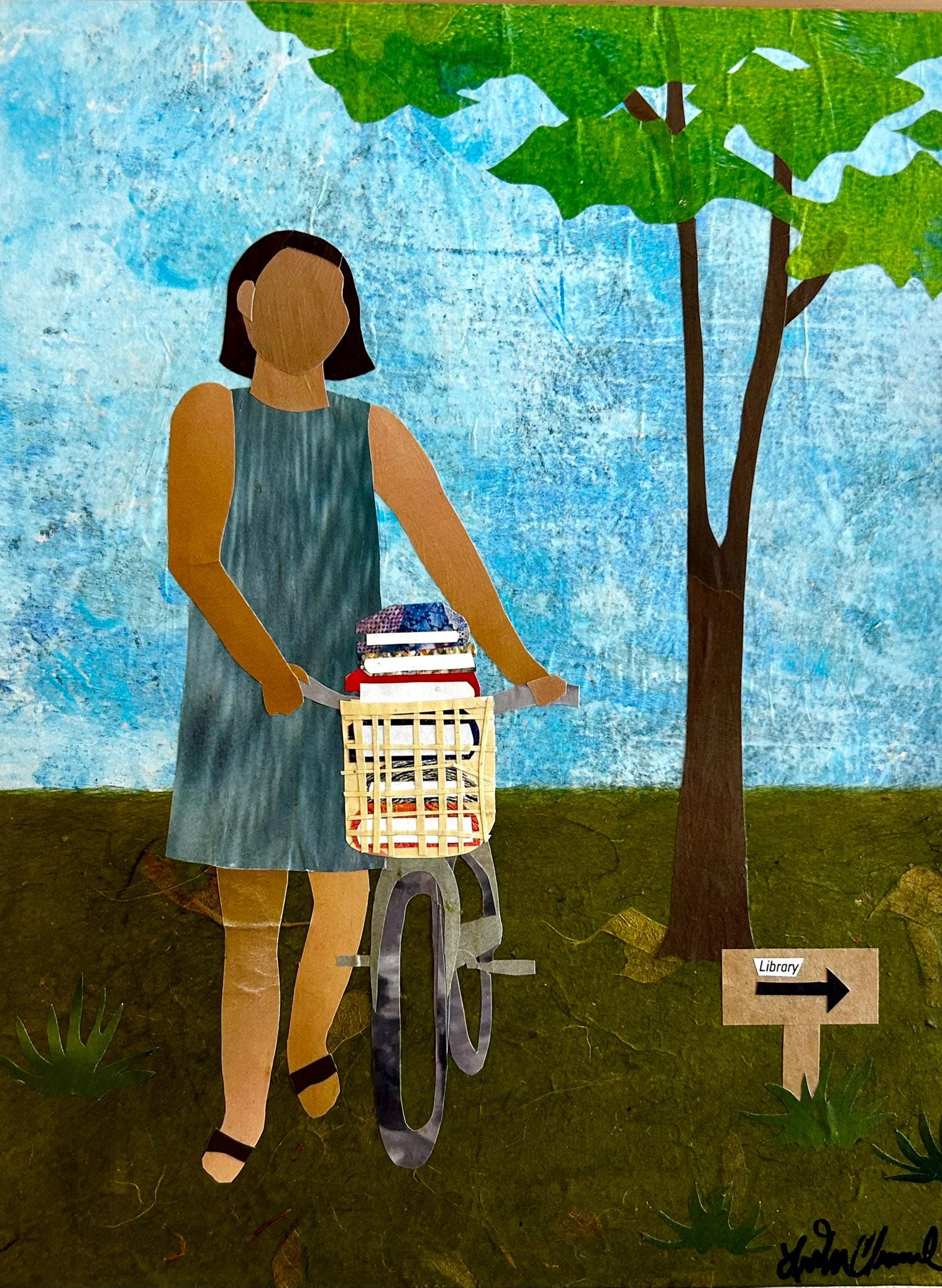 Library Girl Original Paper Collage Art Wall Art - Etsy