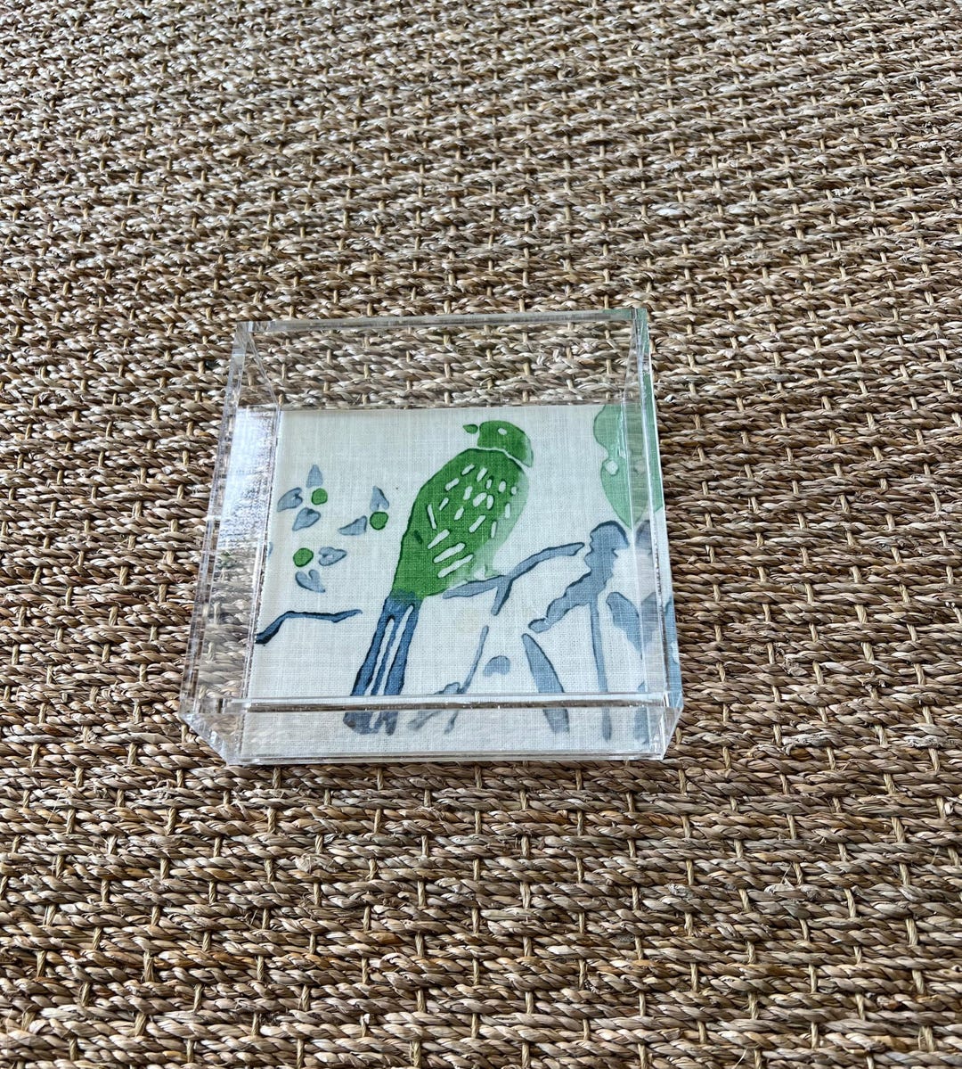 Square Acrylic Tray With Laminated Fabric - "sumi" in Blue & Green ...