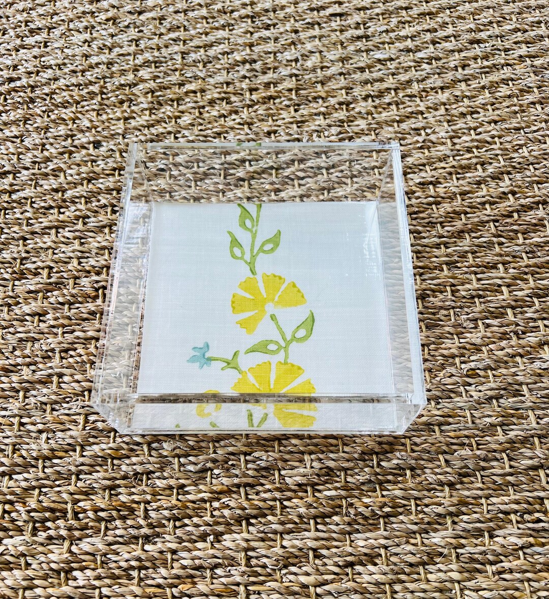 Square Acrylic Tray With Laminated Fabric - "persian Garden" in Yellow ...