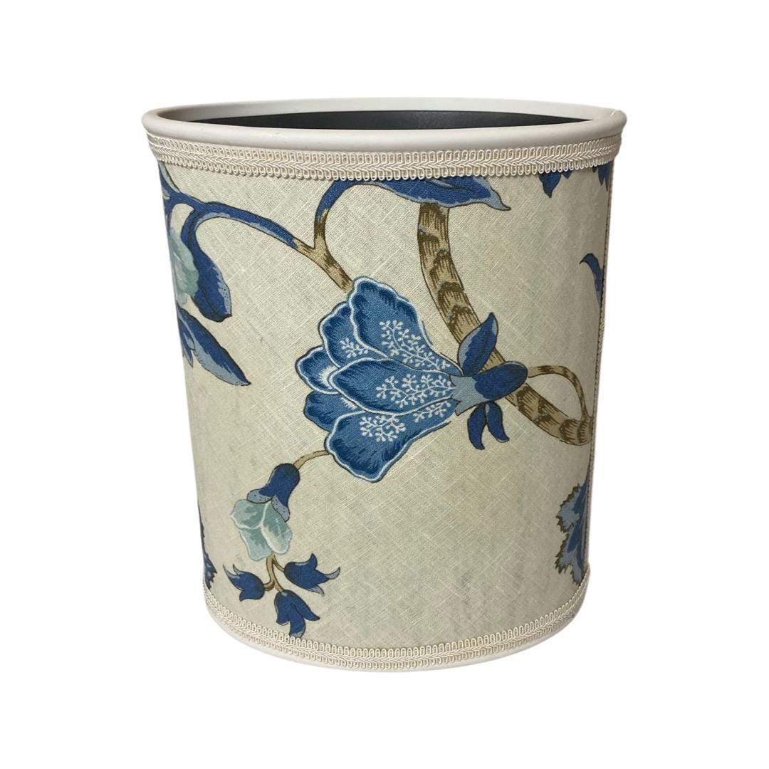 Cream & Blue Floral Fabric Wastebasket - Etsy