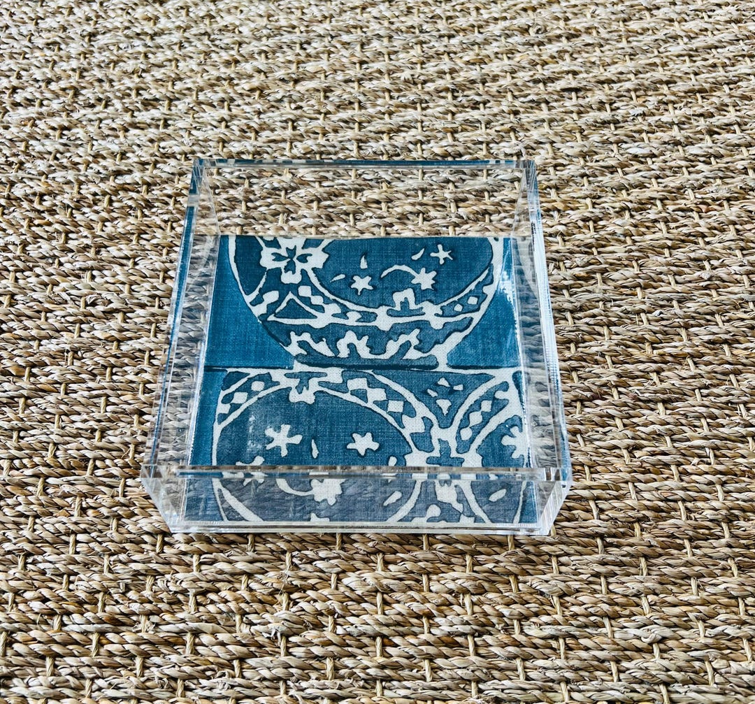 Square Acrylic Tray With Laminated Fabric - "stacking Pots" in Blue - Etsy