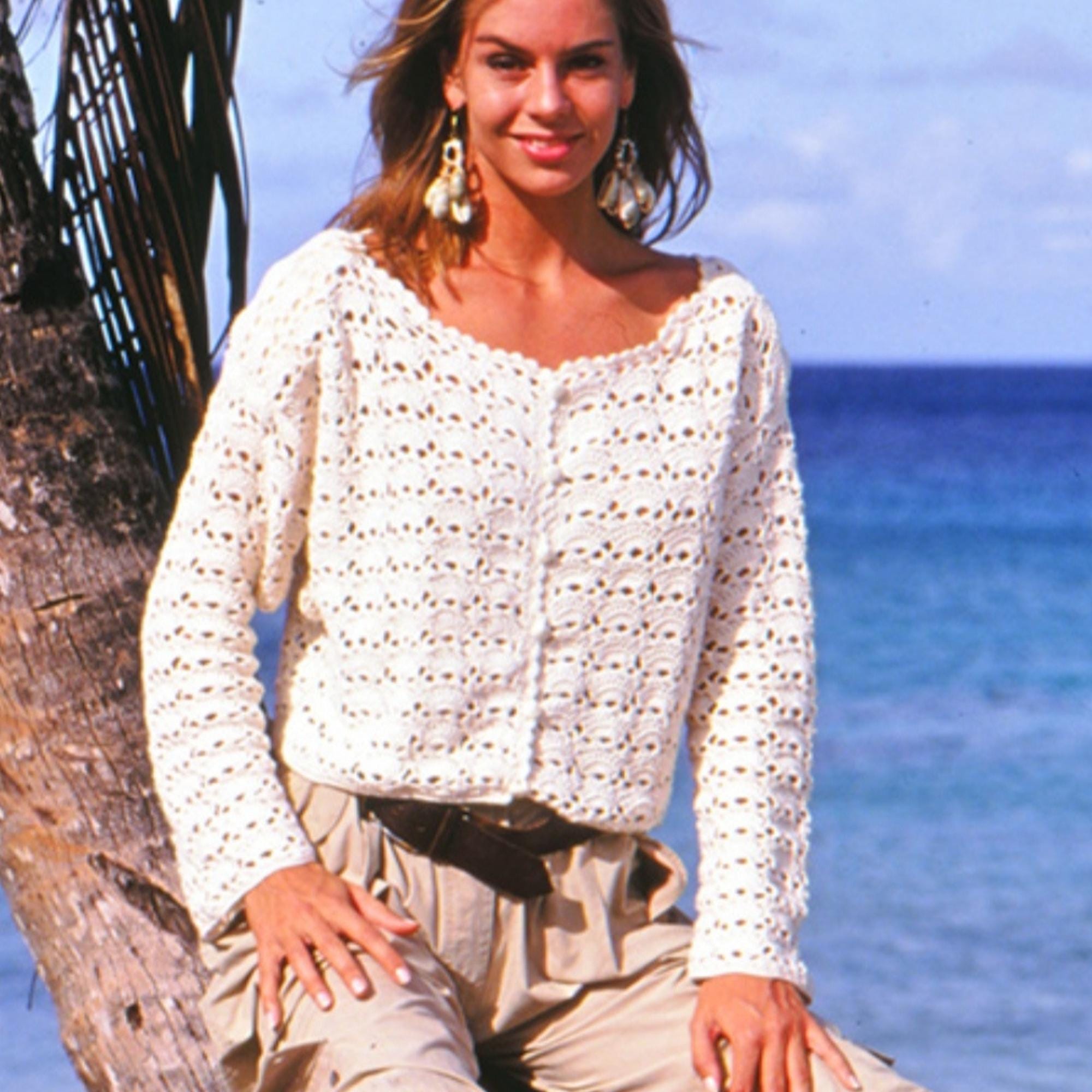 Vintage Crochet Pattern Ladies Lace Cardigan Summer Beach Sweater ...