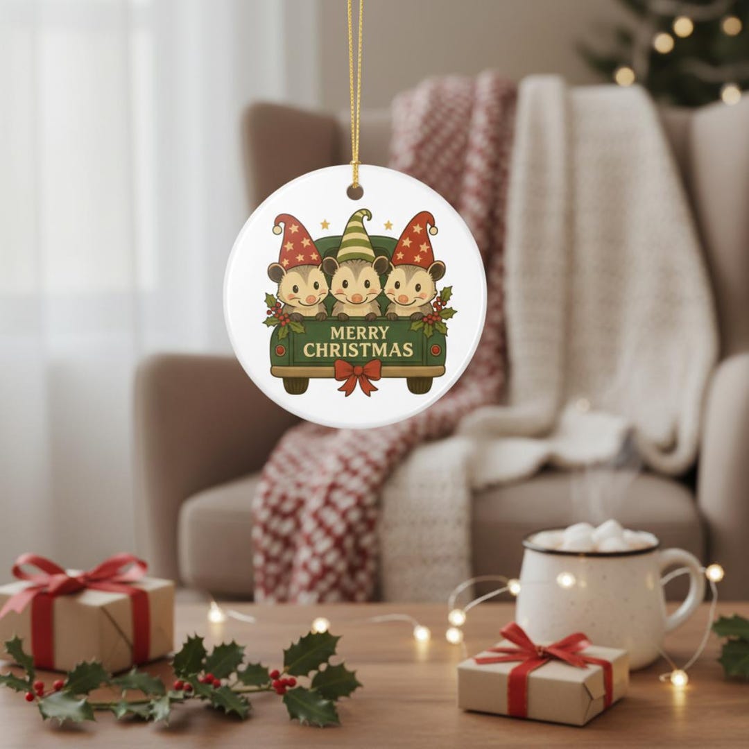 Three Cute Possums Merry Christmas Ceramic Ornament, Holiday Tree ...