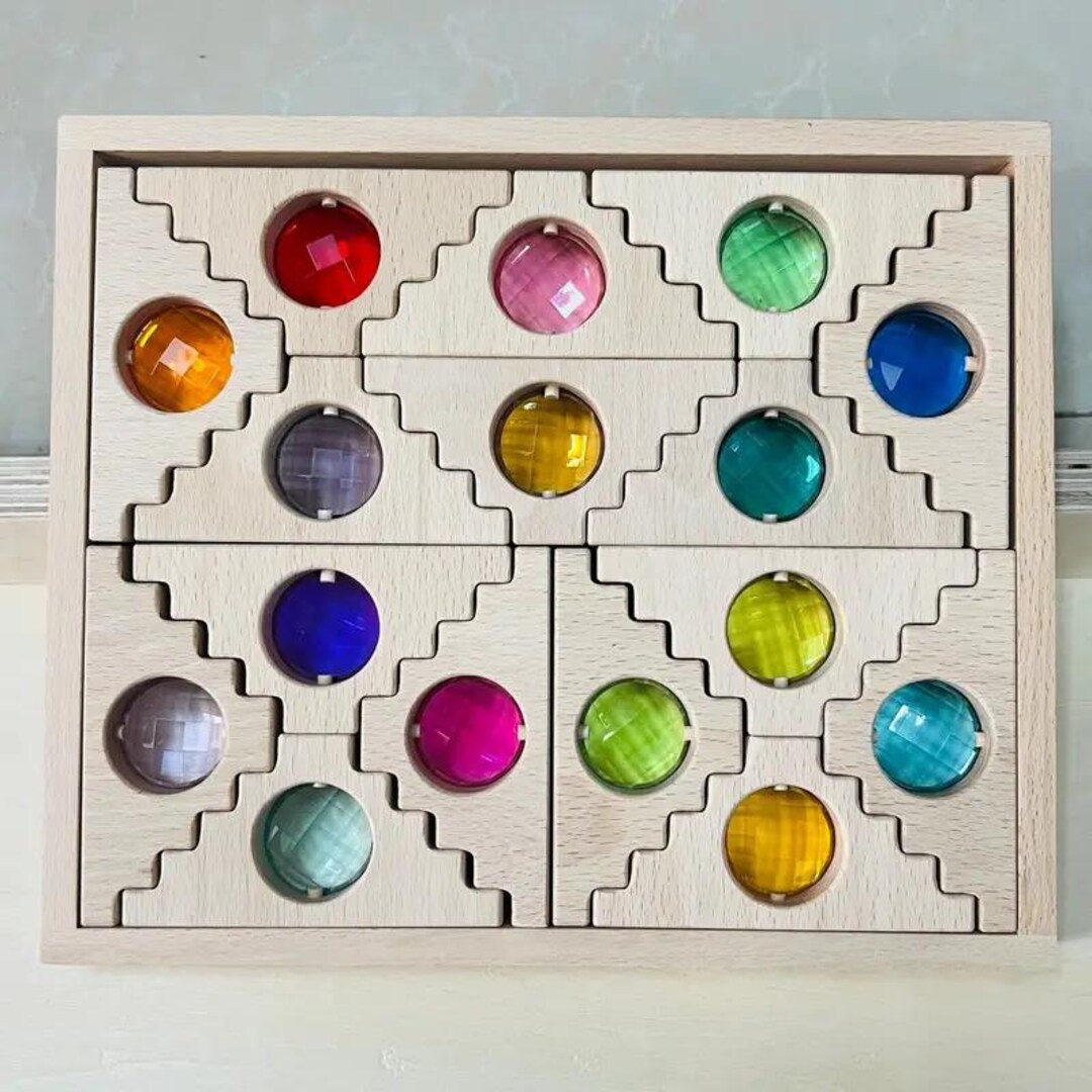 Rainbow Crystal Wooden Building Blocks Set – Montessori Light Prism Toy ...