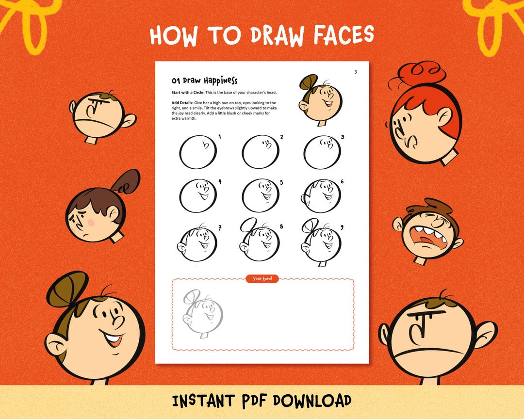 How to Draw Faces: Beginner's Expression Tutorials (instant PDF ...