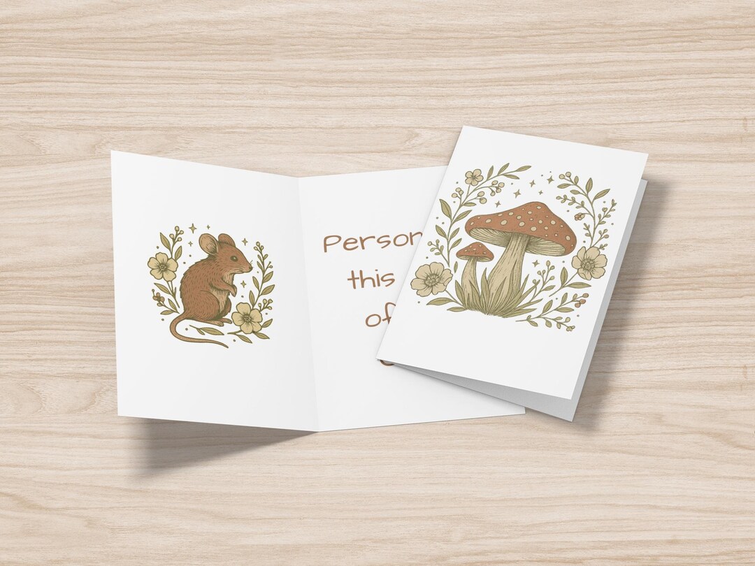 Personalized Vintage Mushroom Cottagecore Greeting Card With Mouse ...