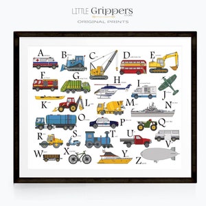 ABC Transportation Print, Construction Truck, Nursery Alphabet Print ...