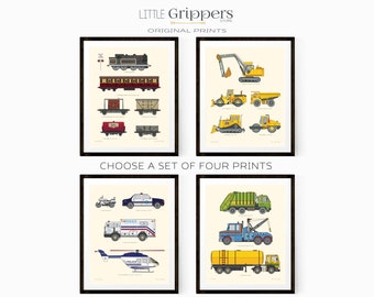 Toddler Print Set Boys Nursery Decor Construction Truck | Etsy