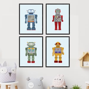 Robot Print Set, Vintage Nursery Wall Art, Gender Neutral Kids Decor ...