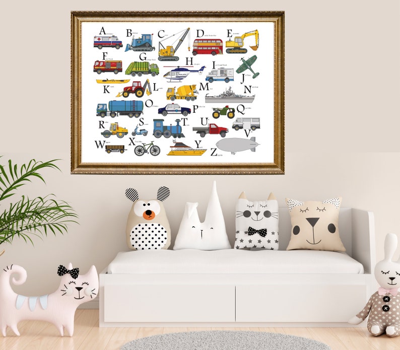 ABC Transportation Print, Construction Truck, Nursery Alphabet Print ...