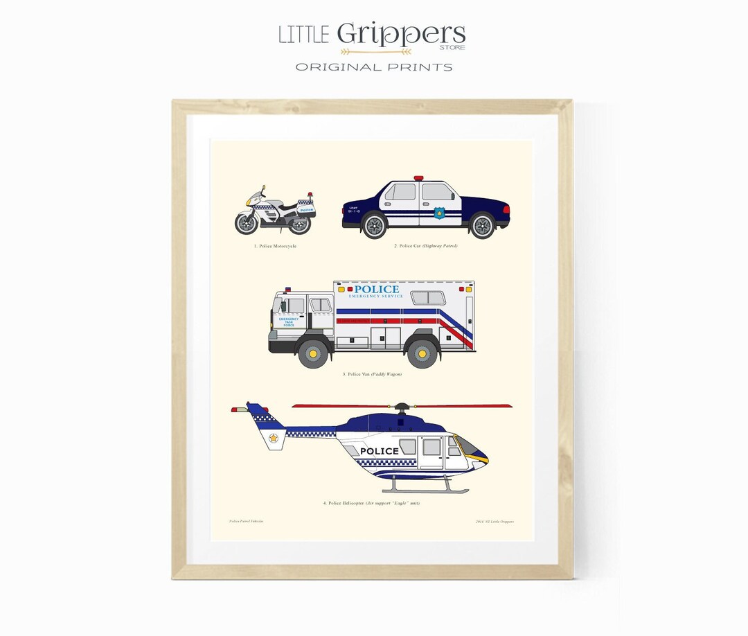 Police Car Poster: Kids Nursery Vehicle Wall Art (digital Download) - Etsy