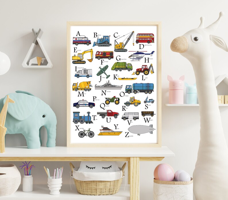 Alphabet Truck Print, Vehicle ABC Poster, Toddler Boy Nursery Art - Etsy