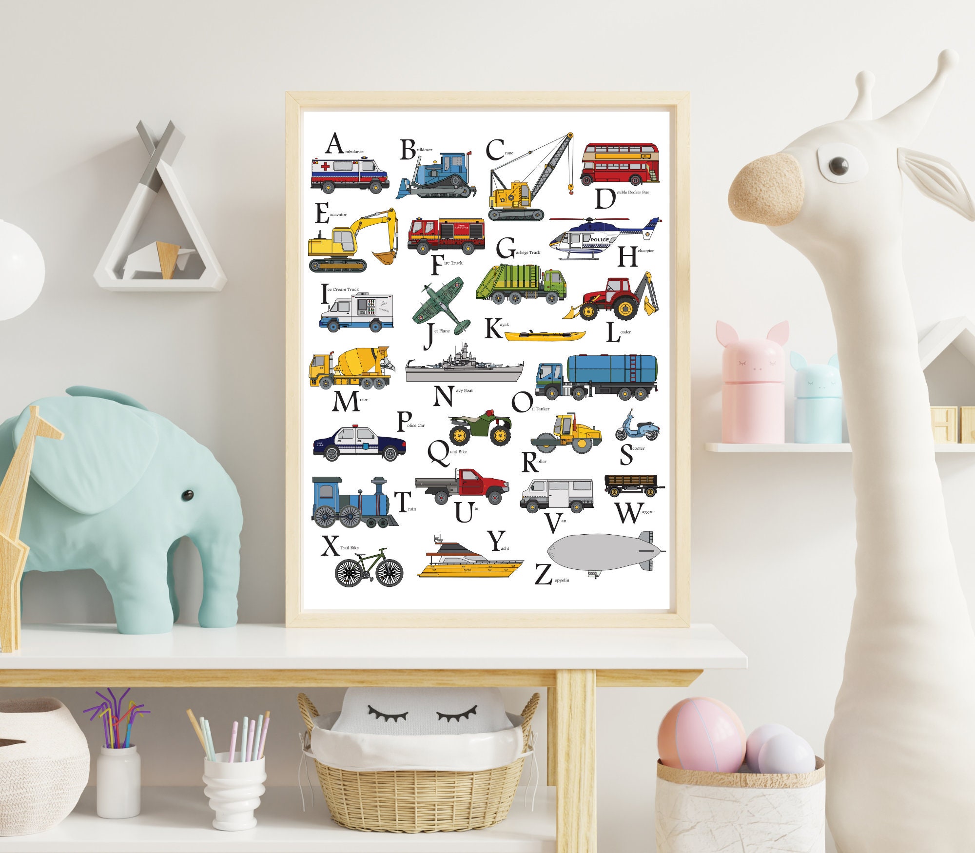 Alphabet Truck Print, Vehicle ABC Poster, Toddler Boy Nursery Art - Etsy