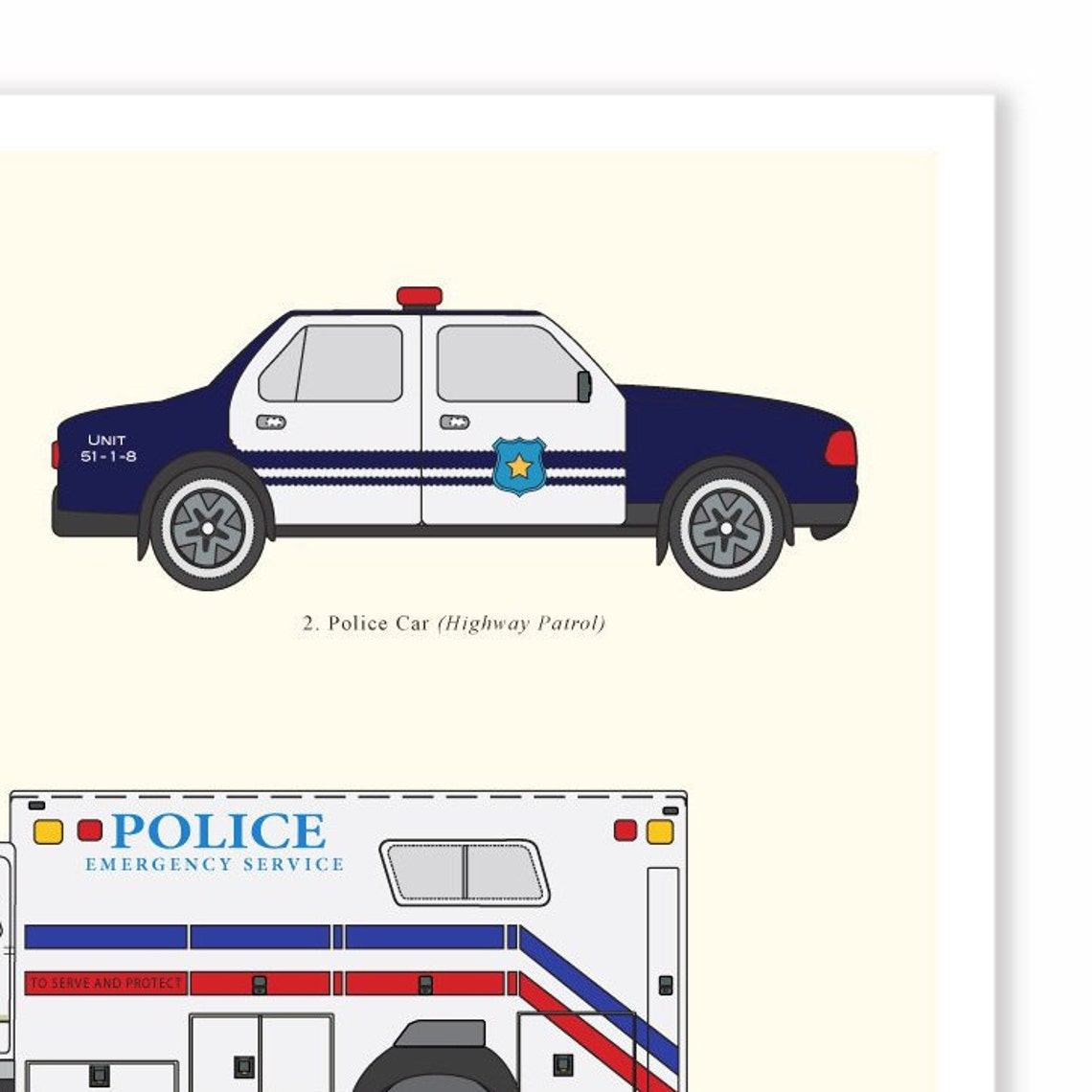 Police Car Poster Kids Printable home decor Truck wall art | Etsy