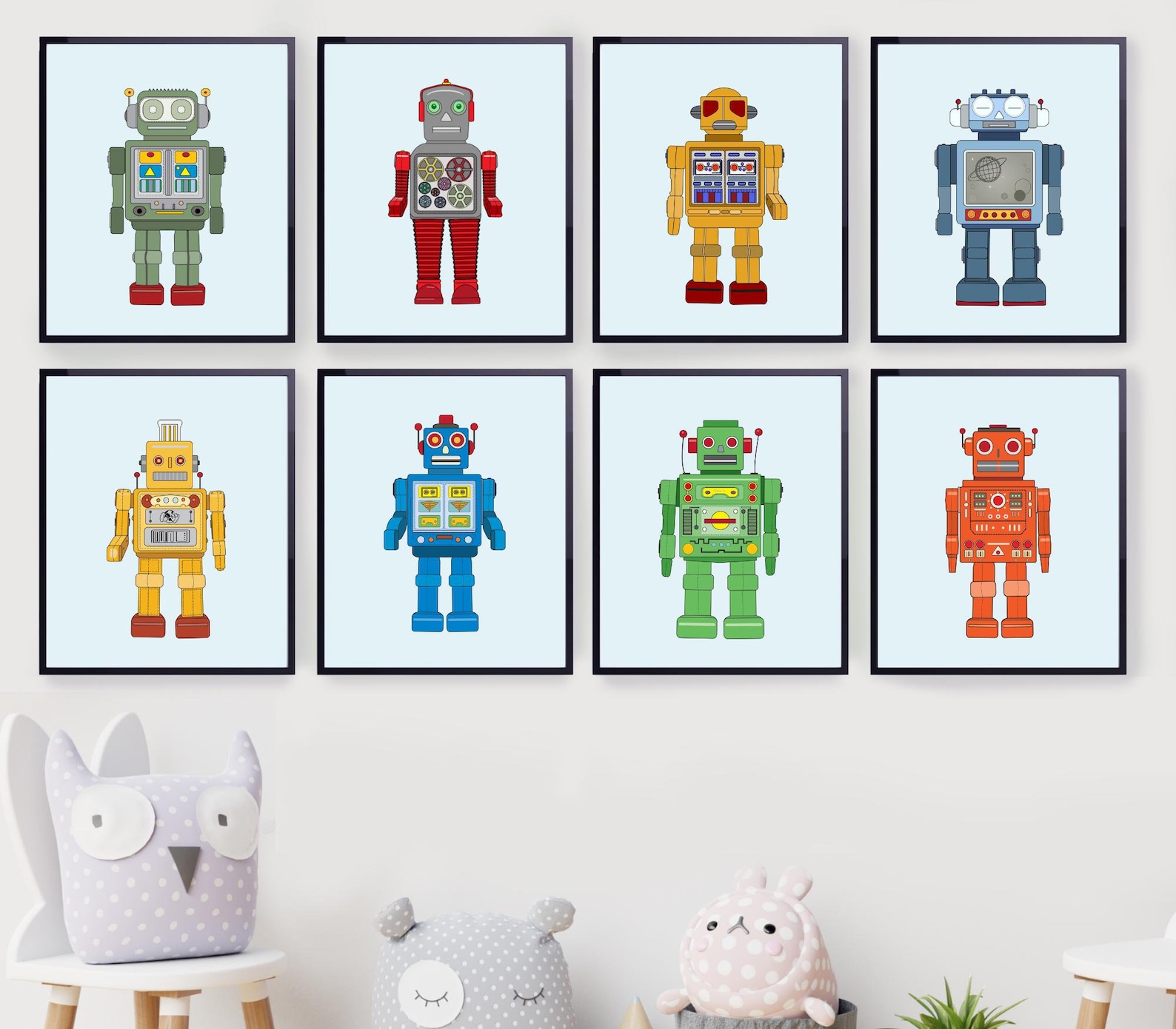 Vintage Robot Nursery Art Prints, Gender Neutral Kids Wall Decor ...