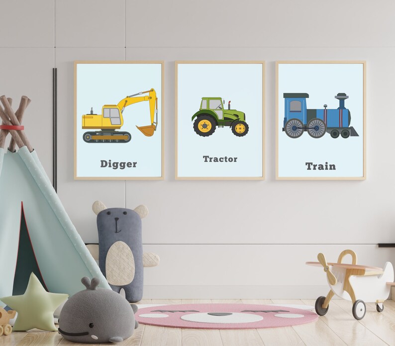 Toddler Print Set Boys Nursery Decor Construction Truck - Etsy