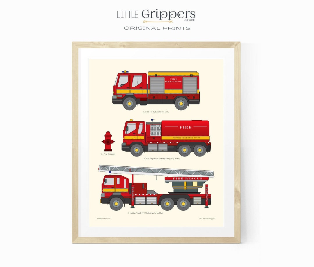 Fire Truck Printable, Boys Room Decor, Kids Chart Print, Toddler ...