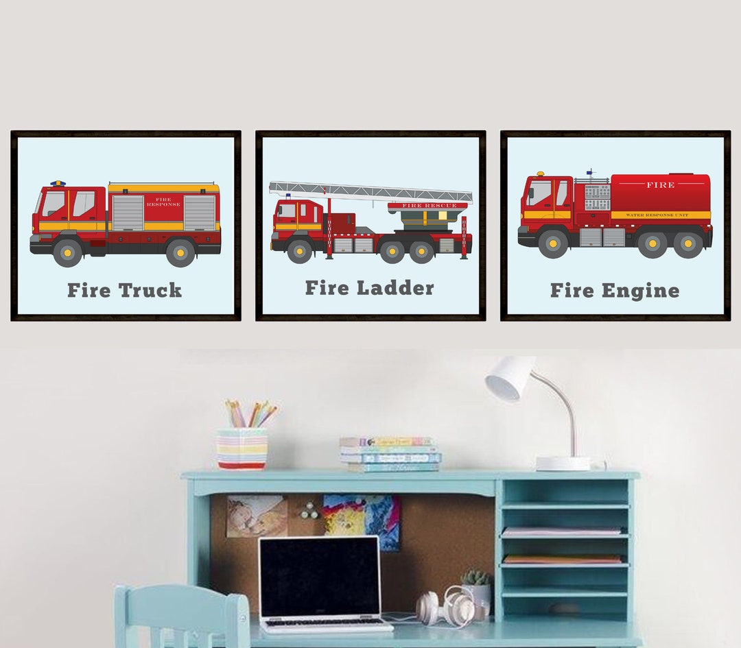 Fire Truck Poster Set, Fire Truck Prints, Kids Room Decor, Vehicle Wall ...