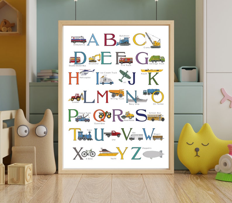 Vehicle Alphabet Poster Boys Wall Art ABC Print - Etsy