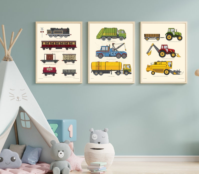 Vehicle Print Set Train Poster Boys Wall Art Vehicle - Etsy