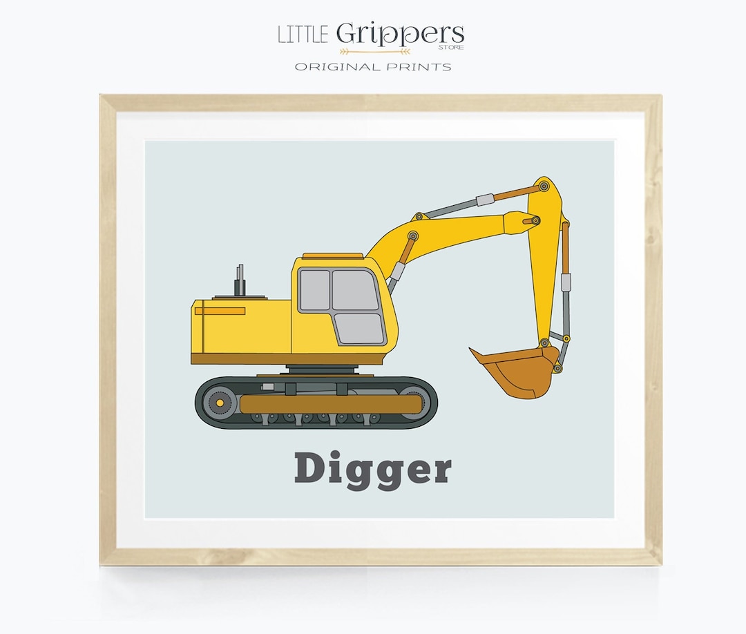 Yellow Digger Truck Print: Construction Vehicle Nursery Art (digital ...
