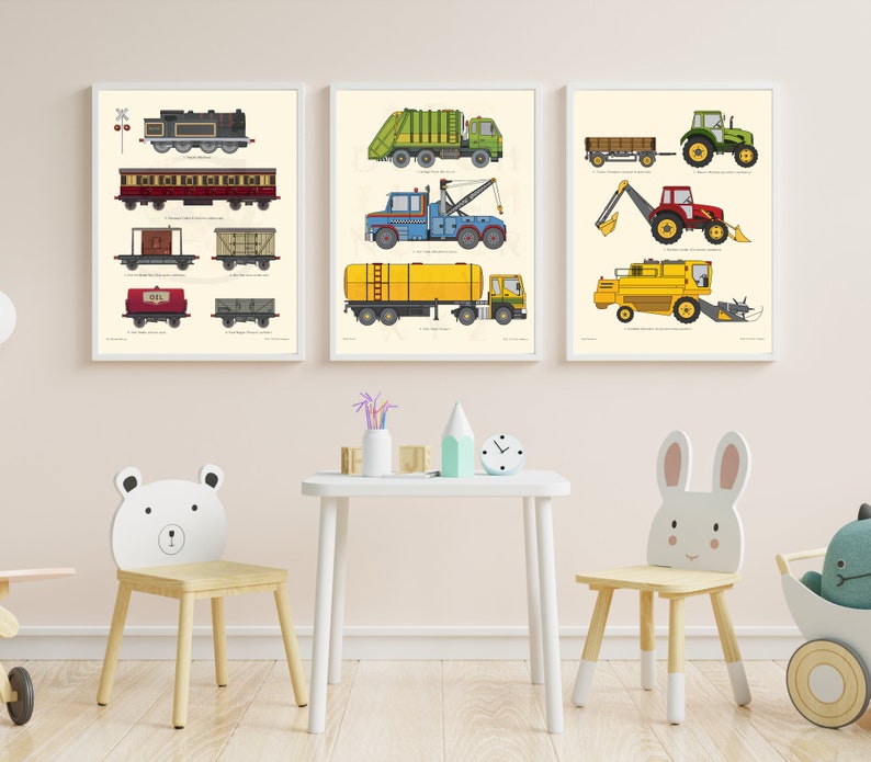 Vehicle Print Set Train Poster Boys Wall Art Vehicle - Etsy