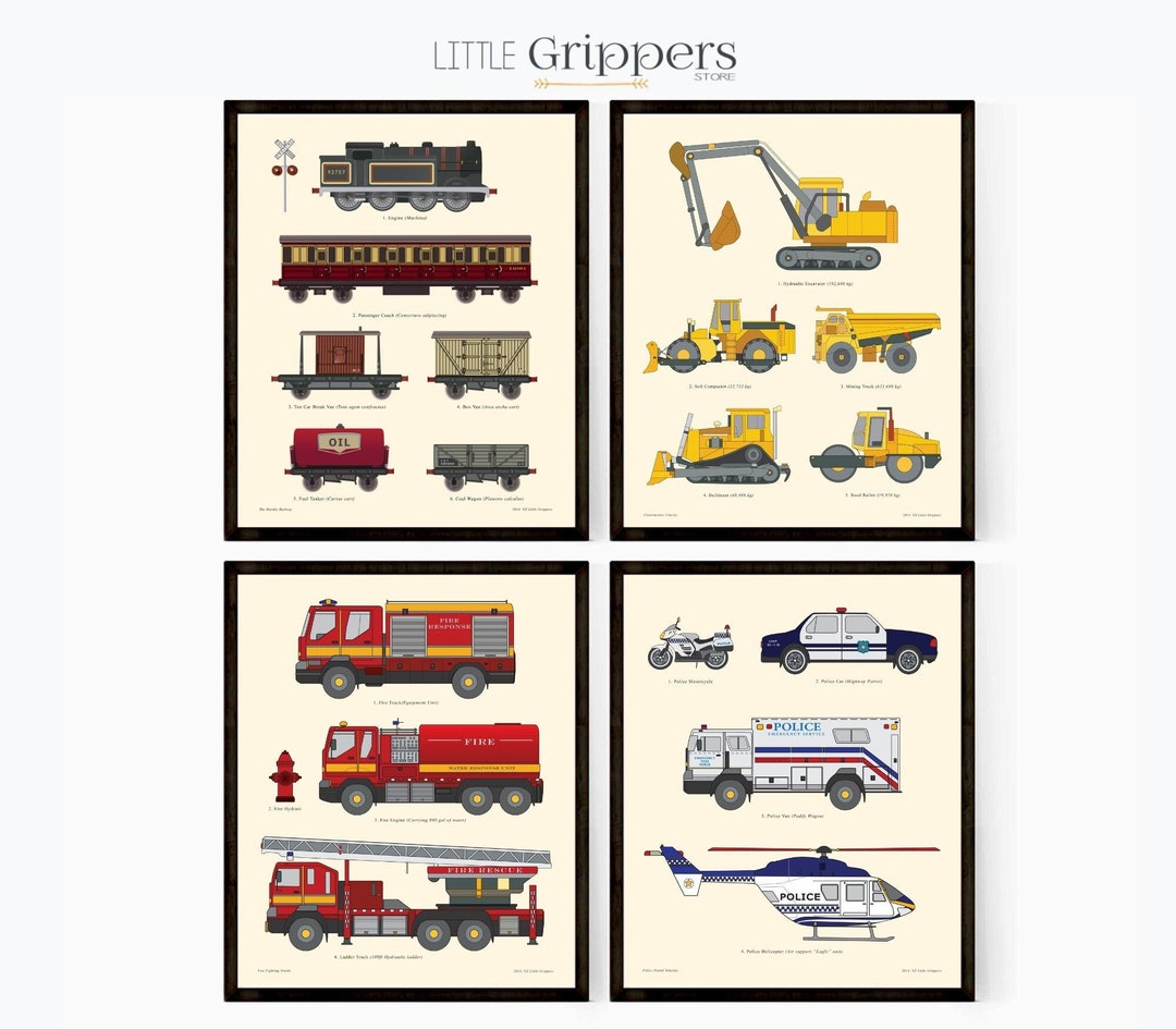 Vehicle Poster Set, Printable Wall Art Truck Prints for Kids, Train ...