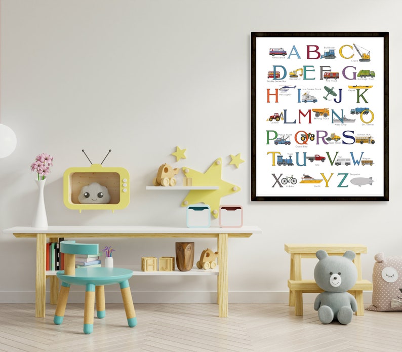 Vehicle Alphabet Poster, Boys Wall Art, ABC Print, Construction Truck ...