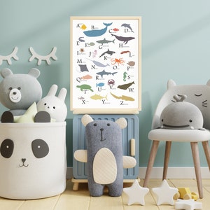 Ocean Alphabet Print, Kids Animal Poster, Animal Alphabet Print, Gender ...