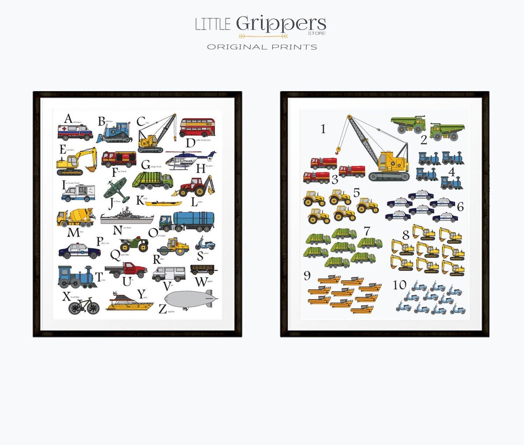 Truck Alphabet Print Set for Boys, Vehicle ABC Print, Toddler Boys Room ...