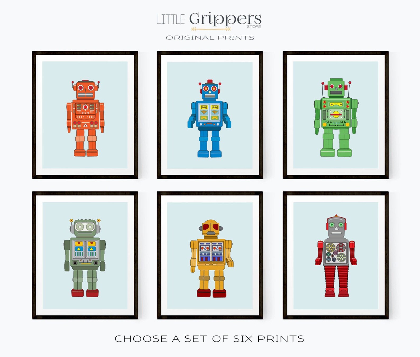 Robot Print Set, Toddlers Room Decor, Gender Neutral Print, Nursery Art ...