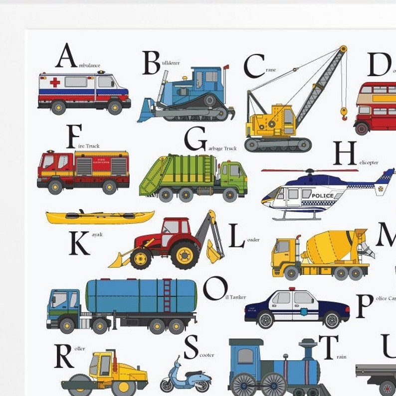 ABC Transportation Print Construction Truck Nursery Alphabet - Etsy