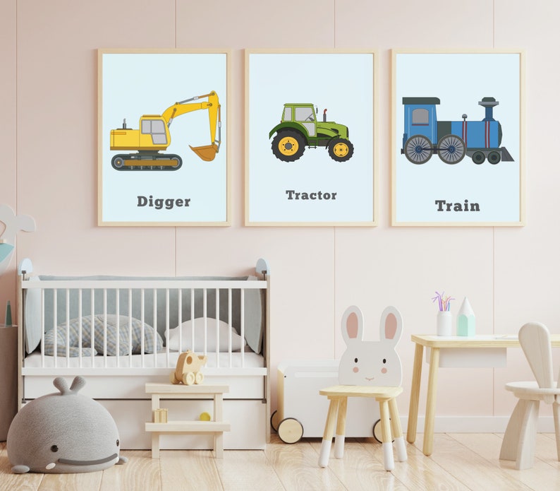 Toddler Print Set Boys Nursery Decor Construction Truck - Etsy