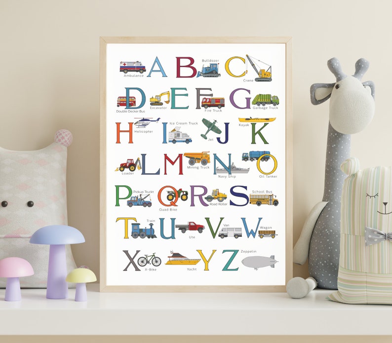 Vehicle Alphabet Poster Boys Wall Art ABC Print - Etsy