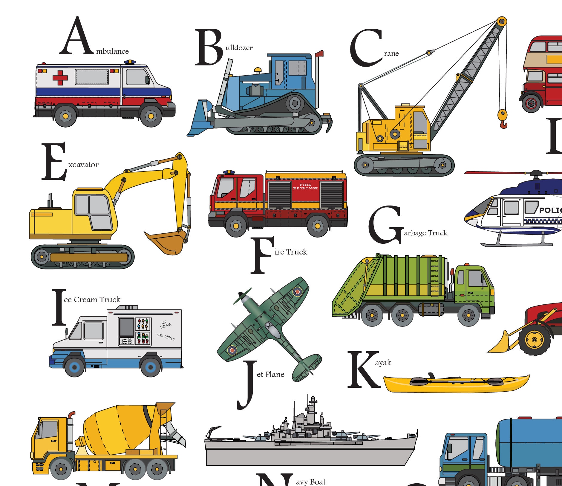 Alphabet Truck Print, Vehicle ABC Poster, Toddler Boy Nursery Art - Etsy