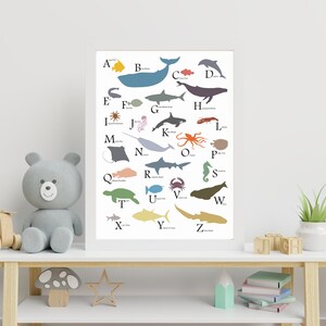 Ocean Alphabet Poster for Kids' Room - Nautical ABC Wall Art ...