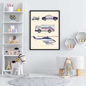 Police Car Poster, Kids Printable Home Decor, Truck Wall Art, Boys ...