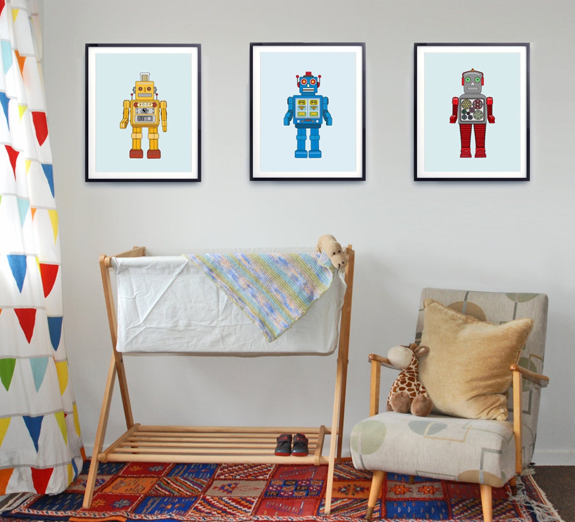 Robot print set Kids Robot art Gender neutral wall decor | Etsy