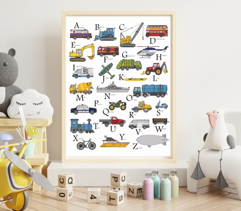 Alphabet Truck Print, Vehicle ABC Poster, Toddler Boy Nursery Art - Etsy