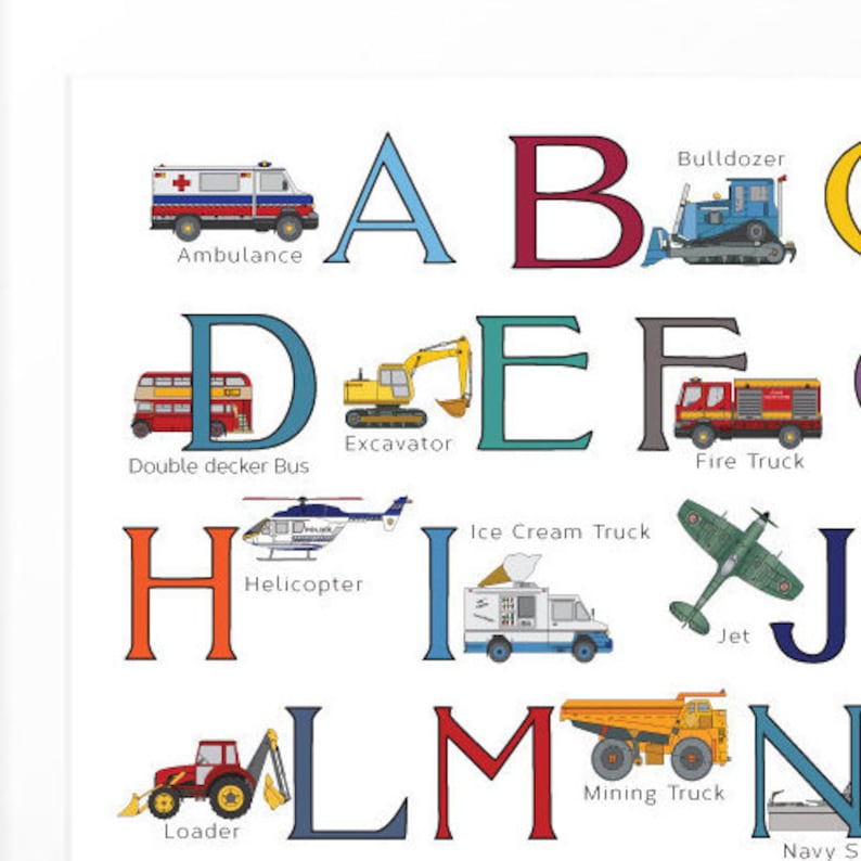 Vehicle Alphabet Poster Boys Wall Art ABC Print - Etsy