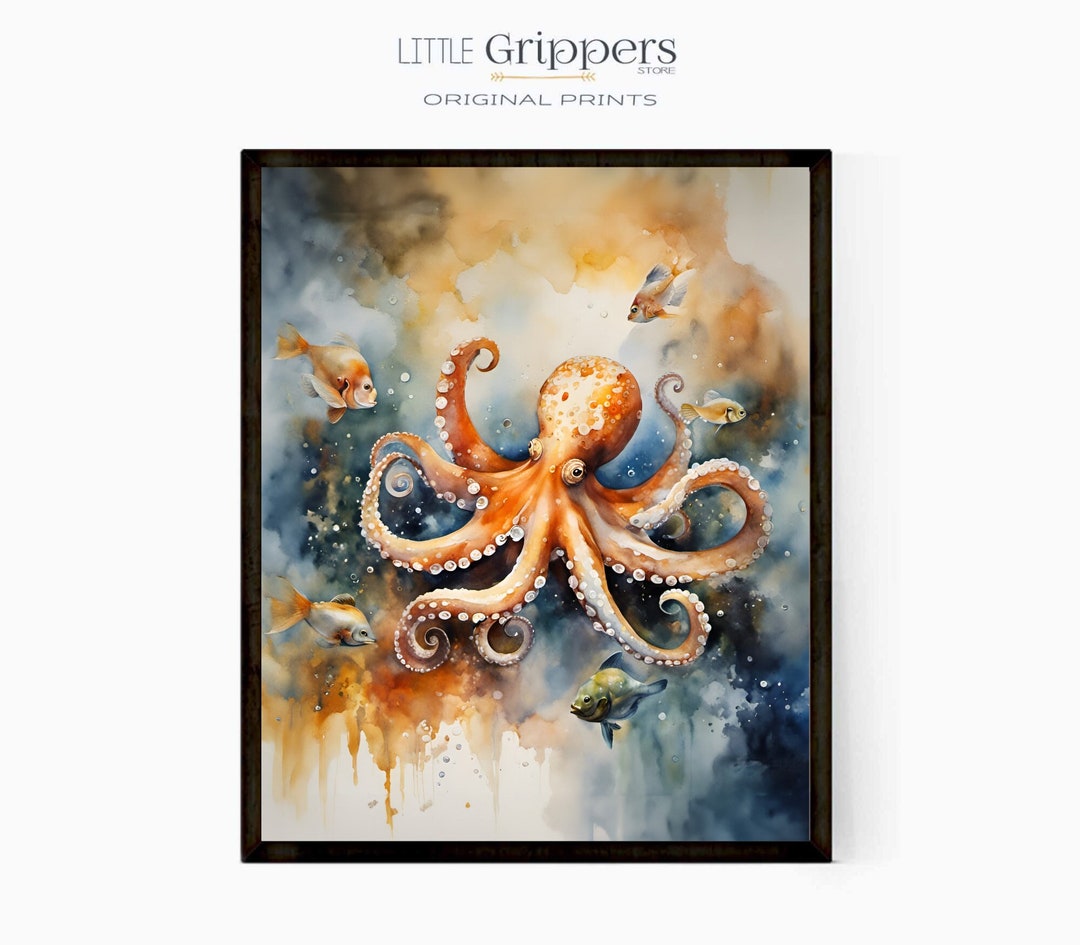 Octopus Watercolour Poster, Printable Wall Art, Ocean Theme Print ...