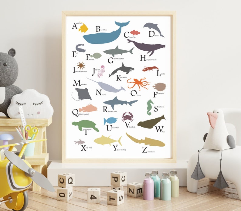 Ocean Alphabet Print, Kids Animal Poster, Animal Alphabet Print, Gender ...