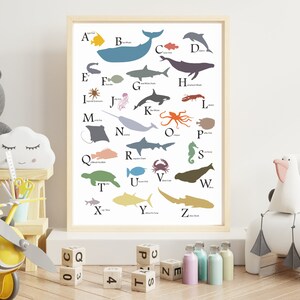 Ocean Alphabet Poster for Kids' Room - Nautical ABC Wall Art ...