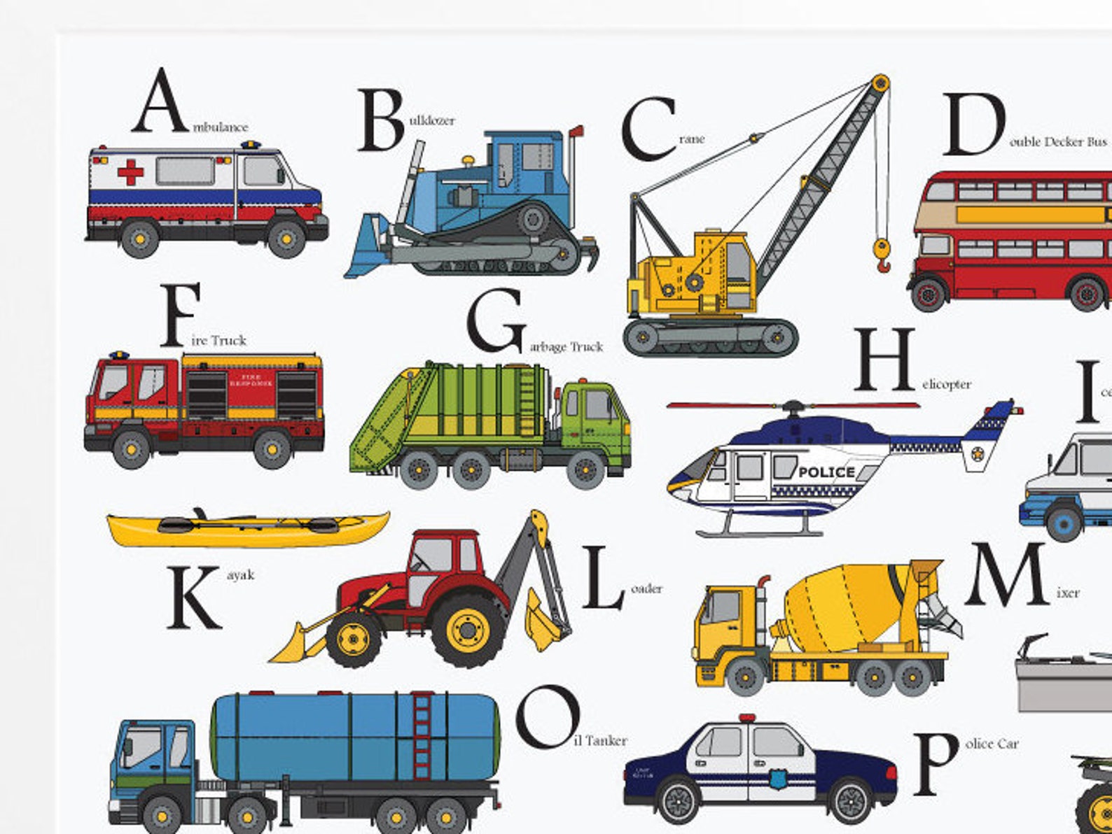 Alphabet Nursery Print, Truck Decor, Toddler Boy Art Print ...
