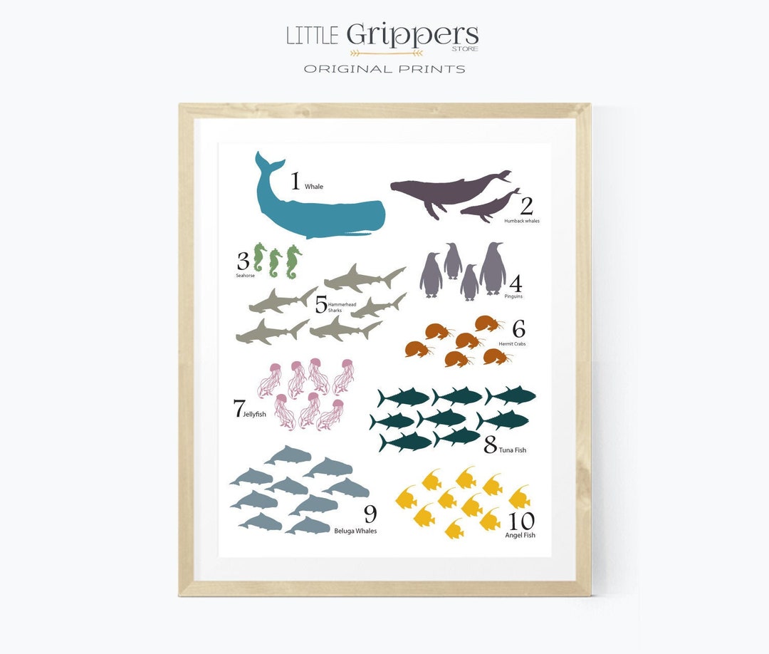 Ocean Animal Nursery Decor, 1-10 Counting Poster, Gender Neutral Kids ...