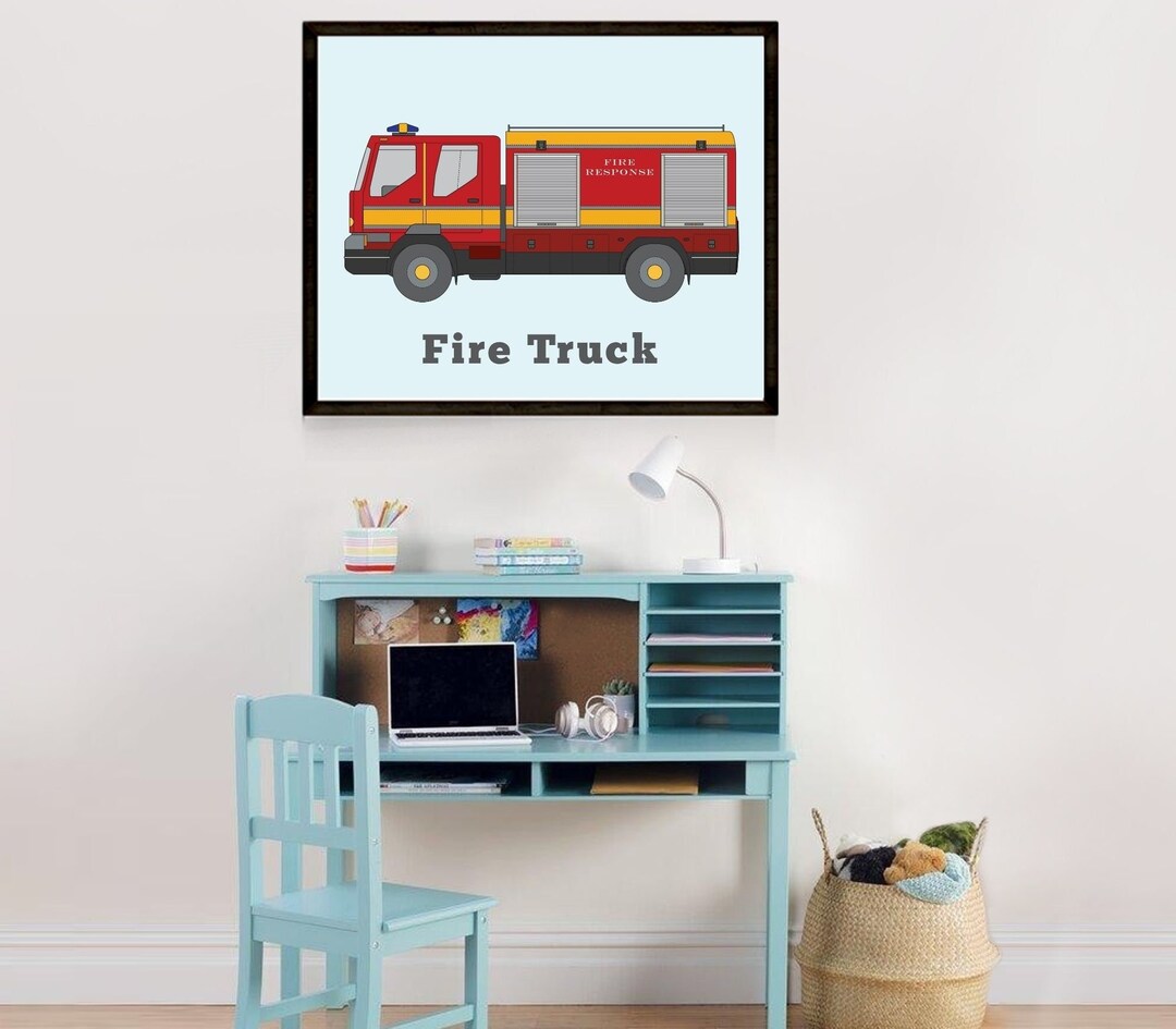 Printable Fire Truck Wall Art Instant Download for Nursery or Kids Room ...